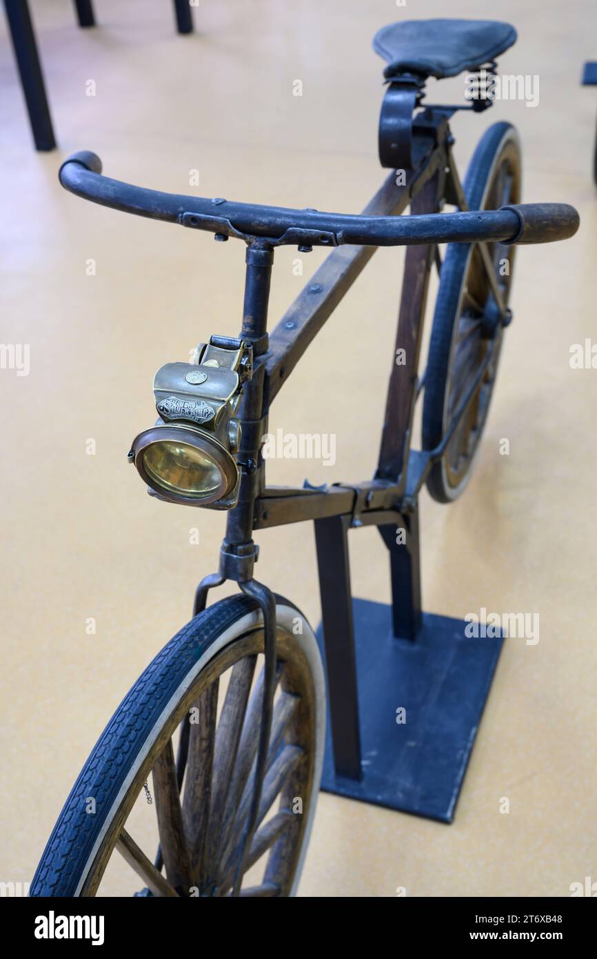 Bicycle of earlier 20th century with headlight and emblem made in ...