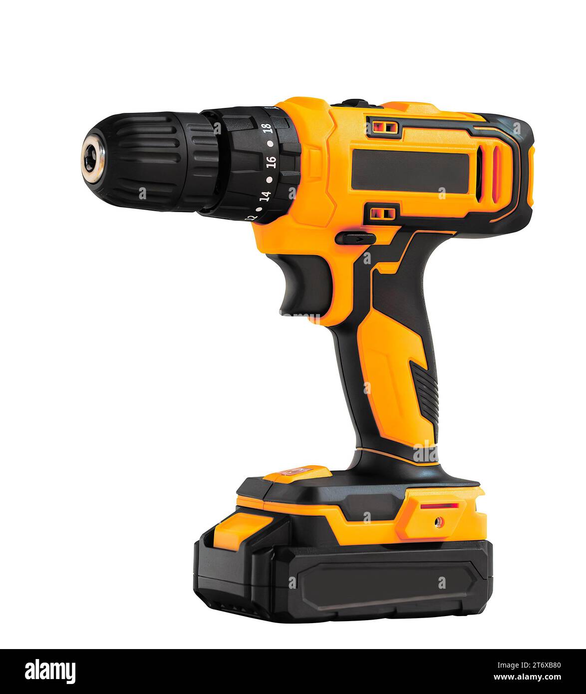 Orange cordless electronic screwdriver drill hand tool isolated white ...