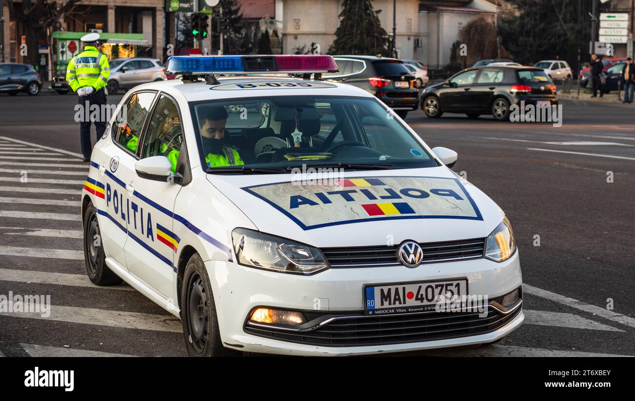 Romanian Police Car in traffic during rush hour in Bucharest Stock ...