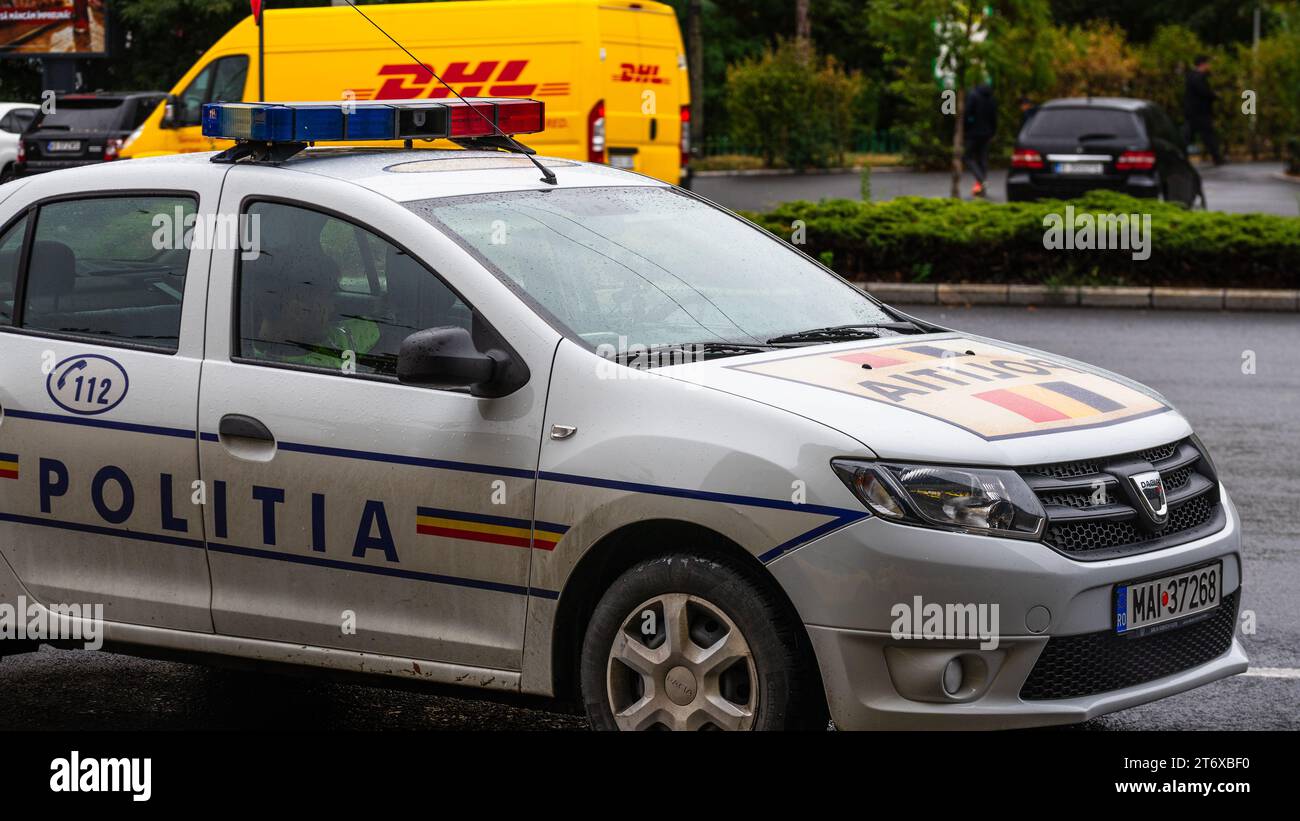 Romanian Police Car in traffic during rush hour in Bucharest Stock ...