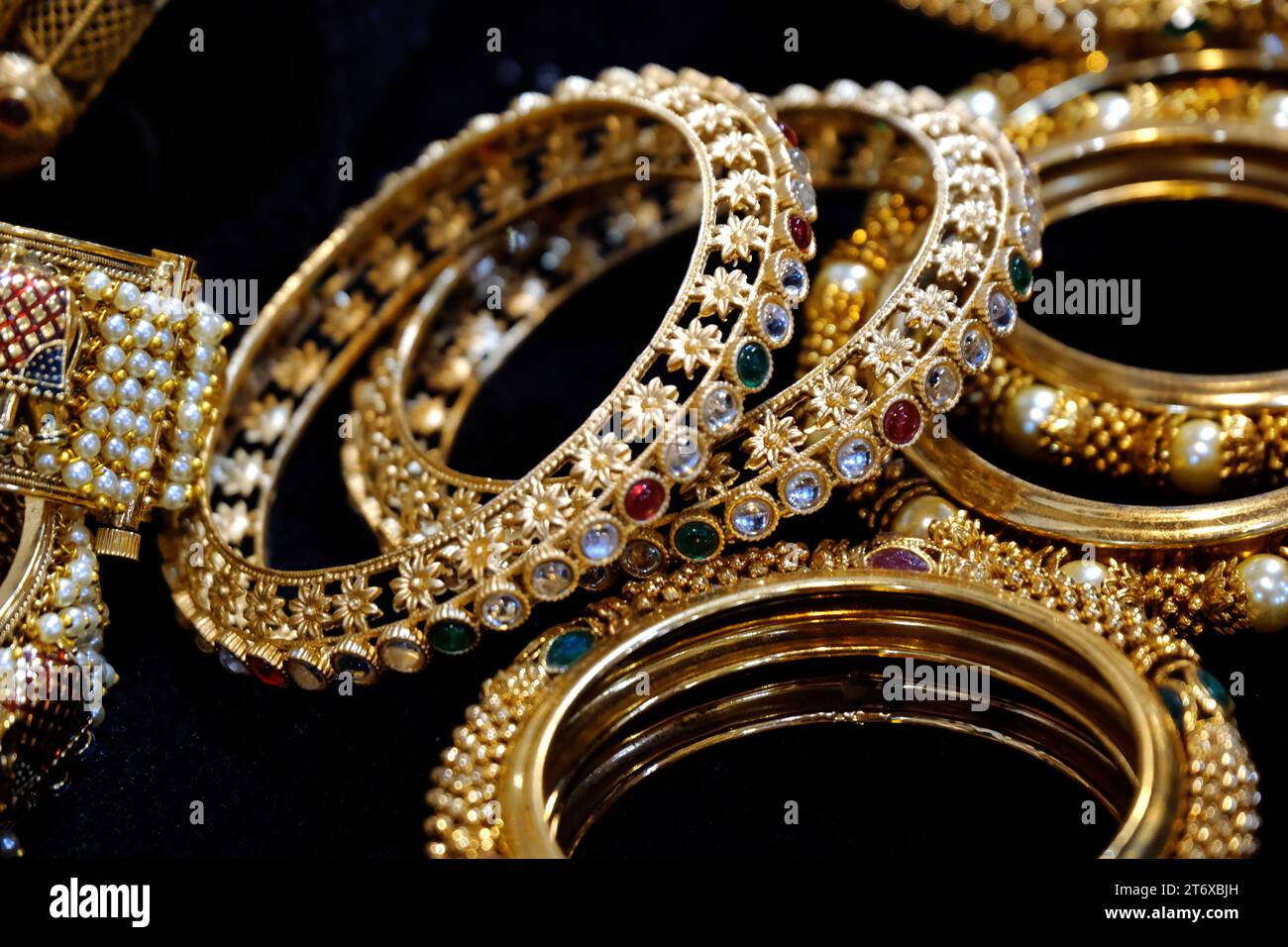 Indian bangles displayed in local shop in a market of Pune, India ...