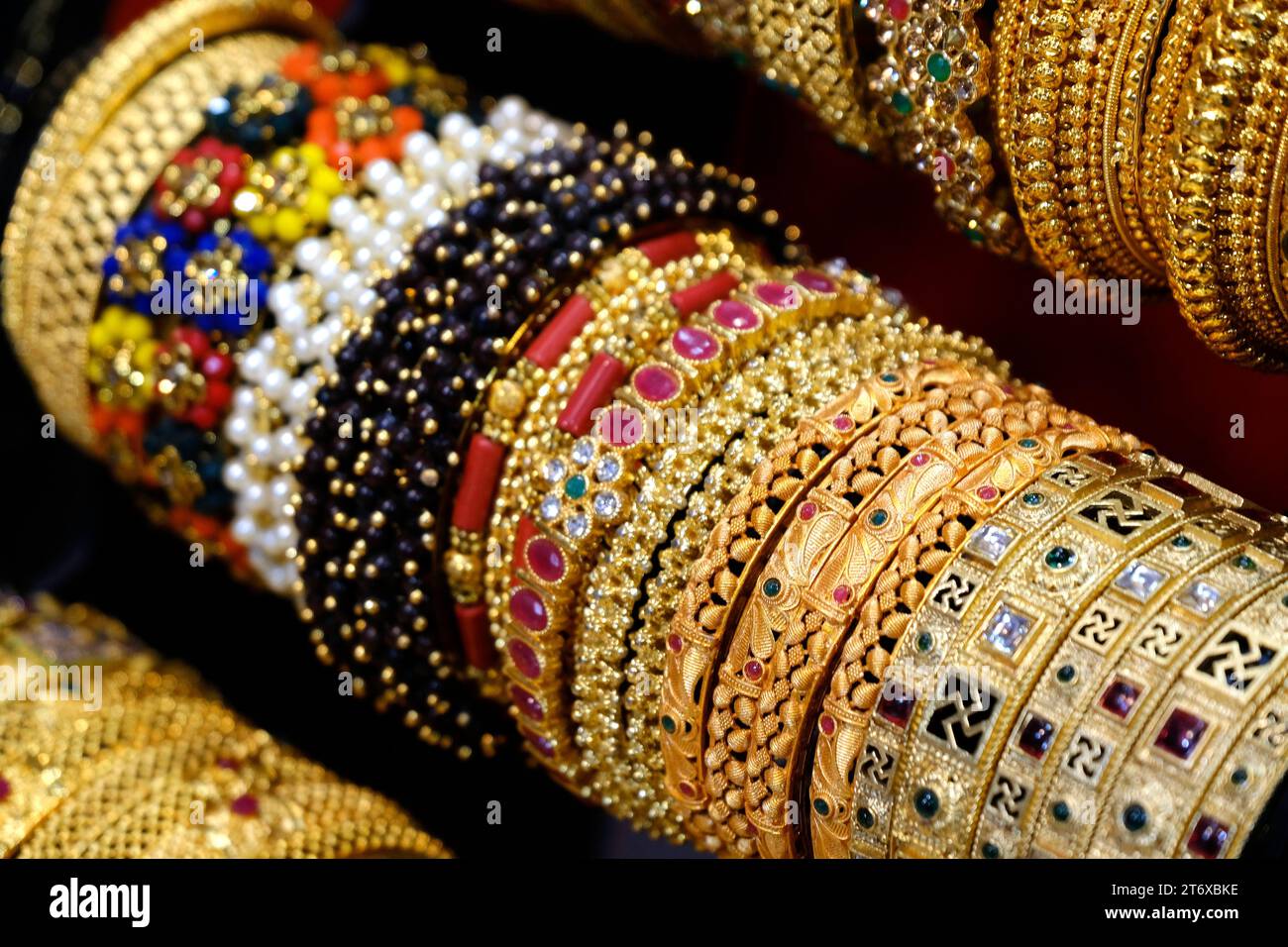Indian bangles displayed in local shop in a market of Pune, India ...
