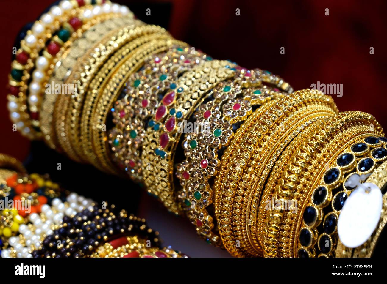 Indian bangles displayed in local shop in a market of Pune, India ...