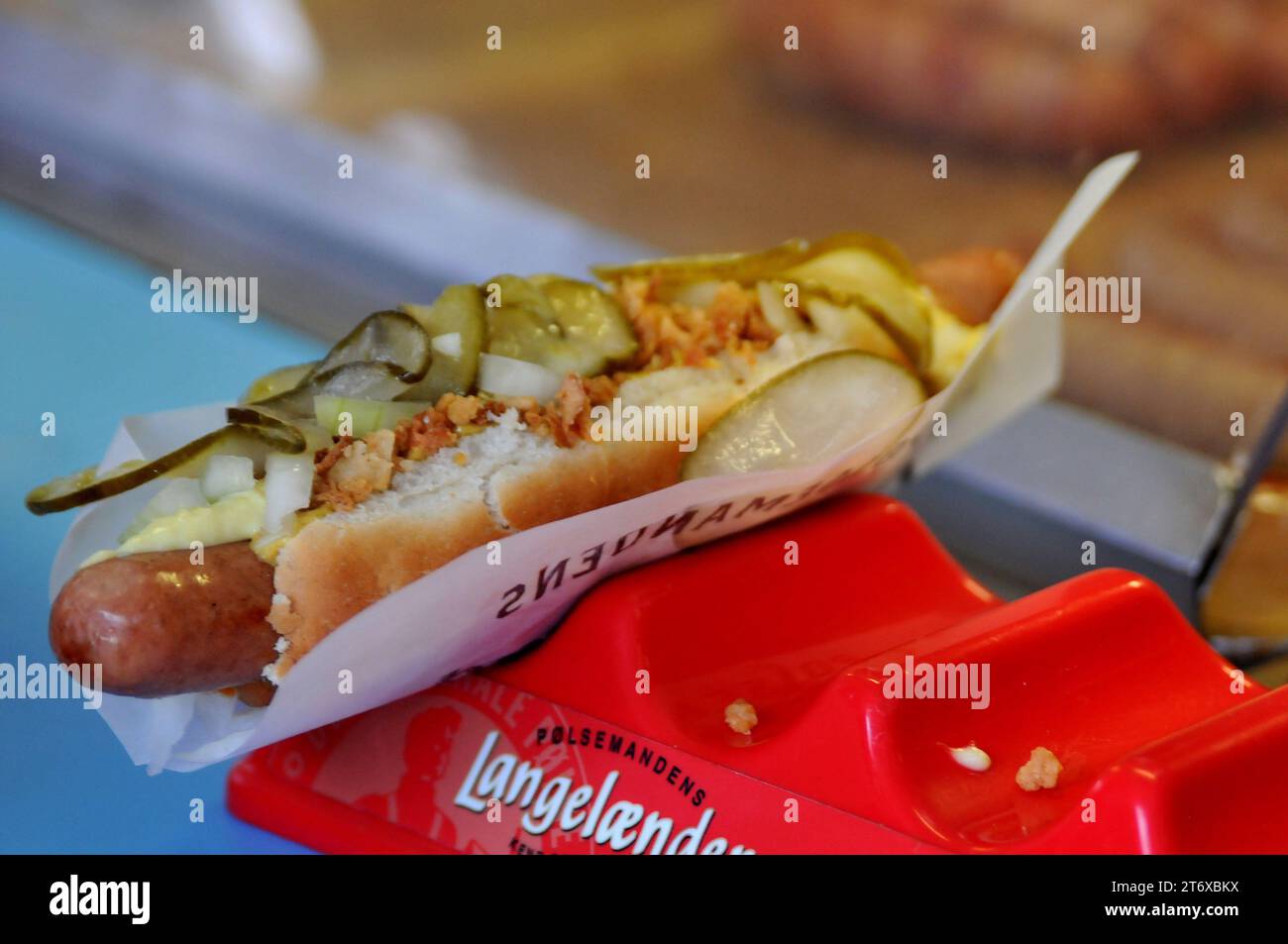 Copenhagen, Denmark /12 November 2023/.Danish fast hot dogs in Danish ...