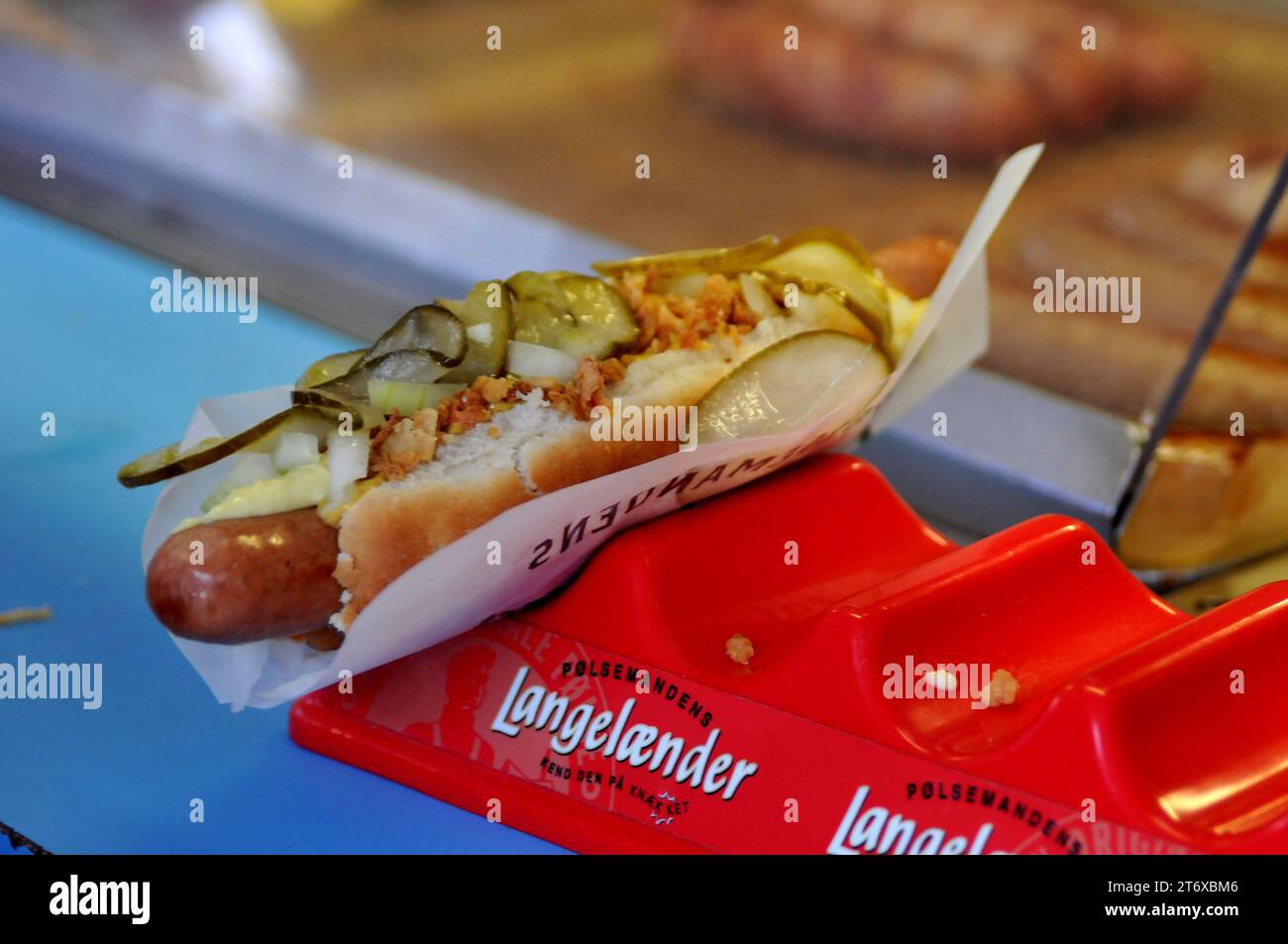 Copenhagen, Denmark /12 November 2023/.Danish fast hot dogs in Danish ...