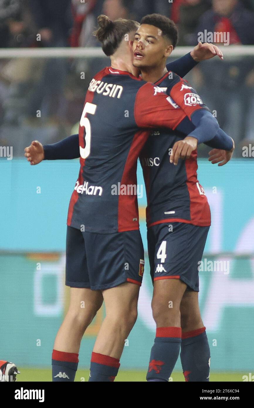 Radu Dragusin of Genoa CFC and Koni De Winter of Genoa CFC hugs for ...