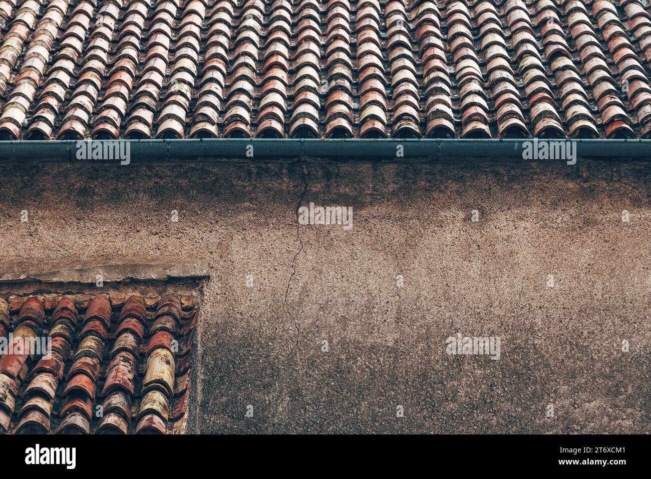 Old vintage red ceramic barrel roof tile typical for Mediterranean ...