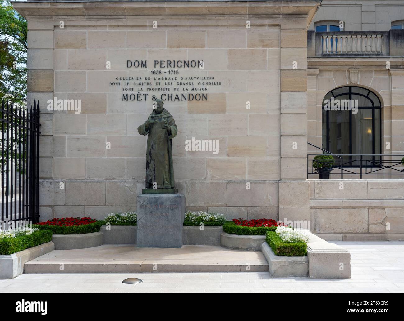 Statue of Don Pierre Perignon in front of Moet et Chandon Headquarters ...
