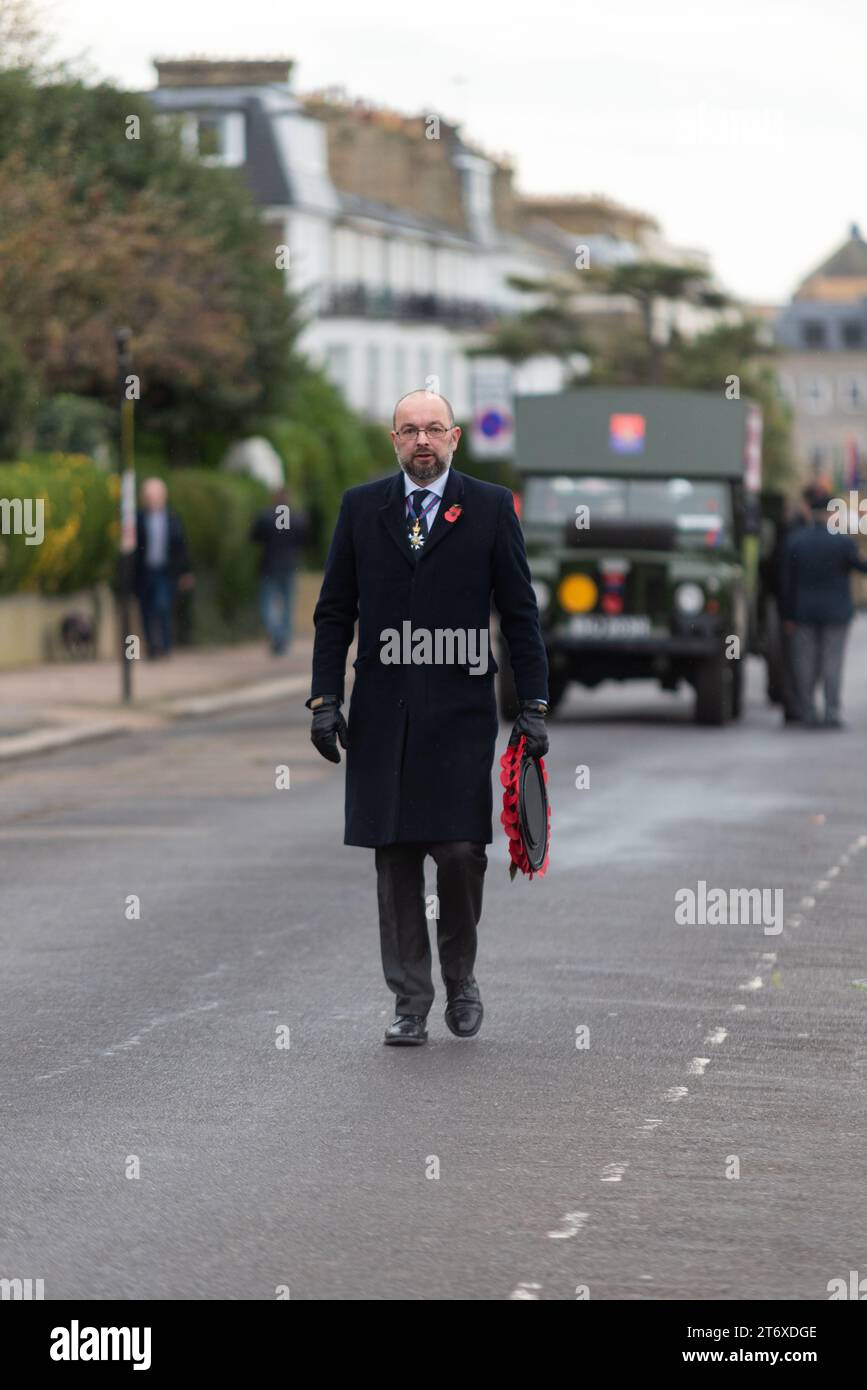 Remembrance Day service in Southend on Sea, Essex, UK. Local MP James ...