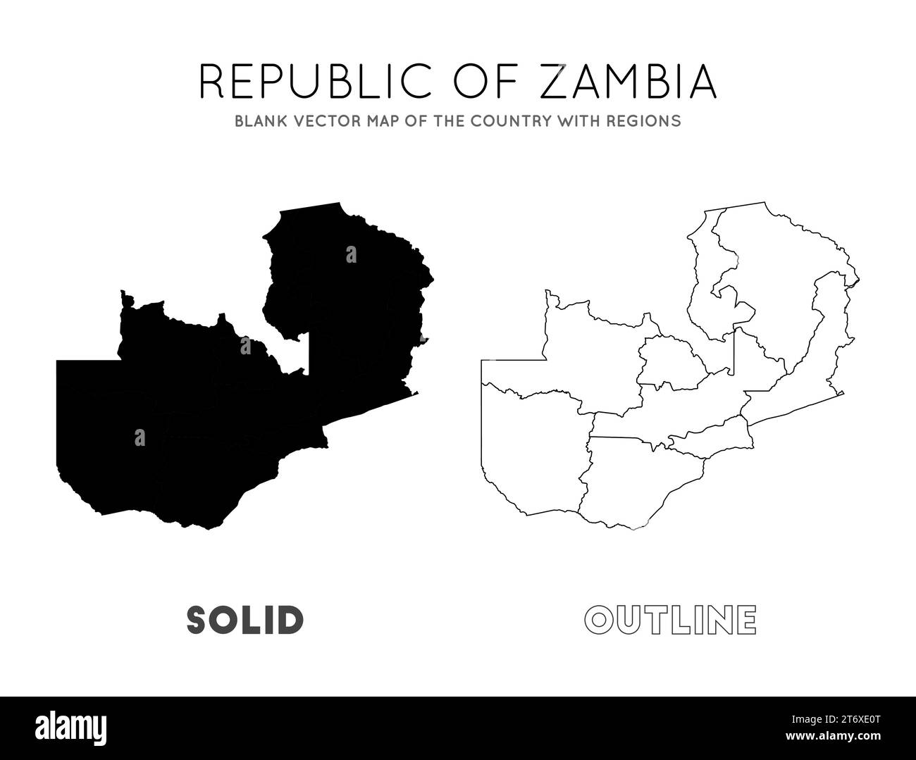 Zambia map. Blank vector map of the Country with regions. Borders of ...
