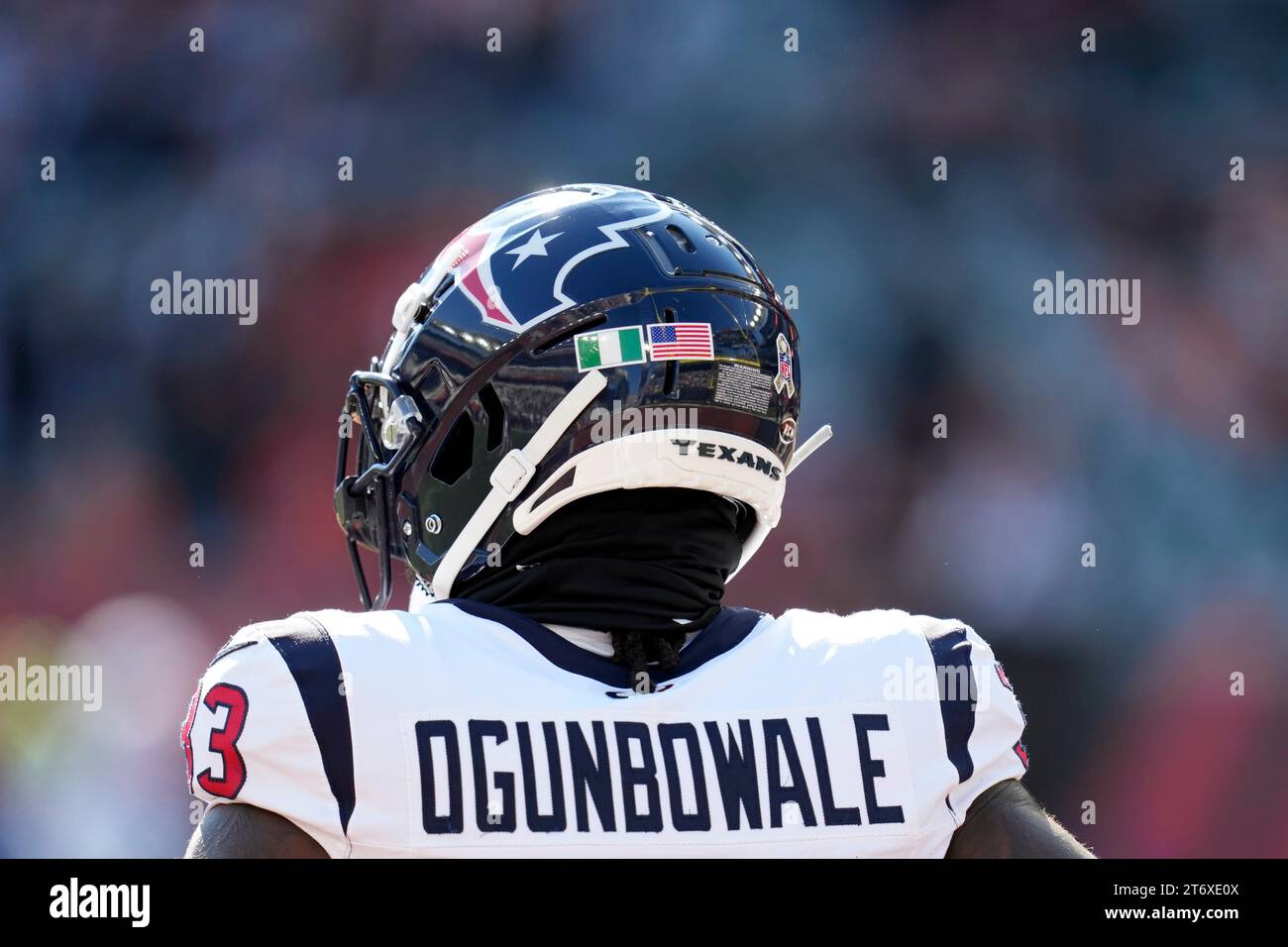 Houston Texans running back Dare Ogunbowale wears a Nigerian flag on ...
