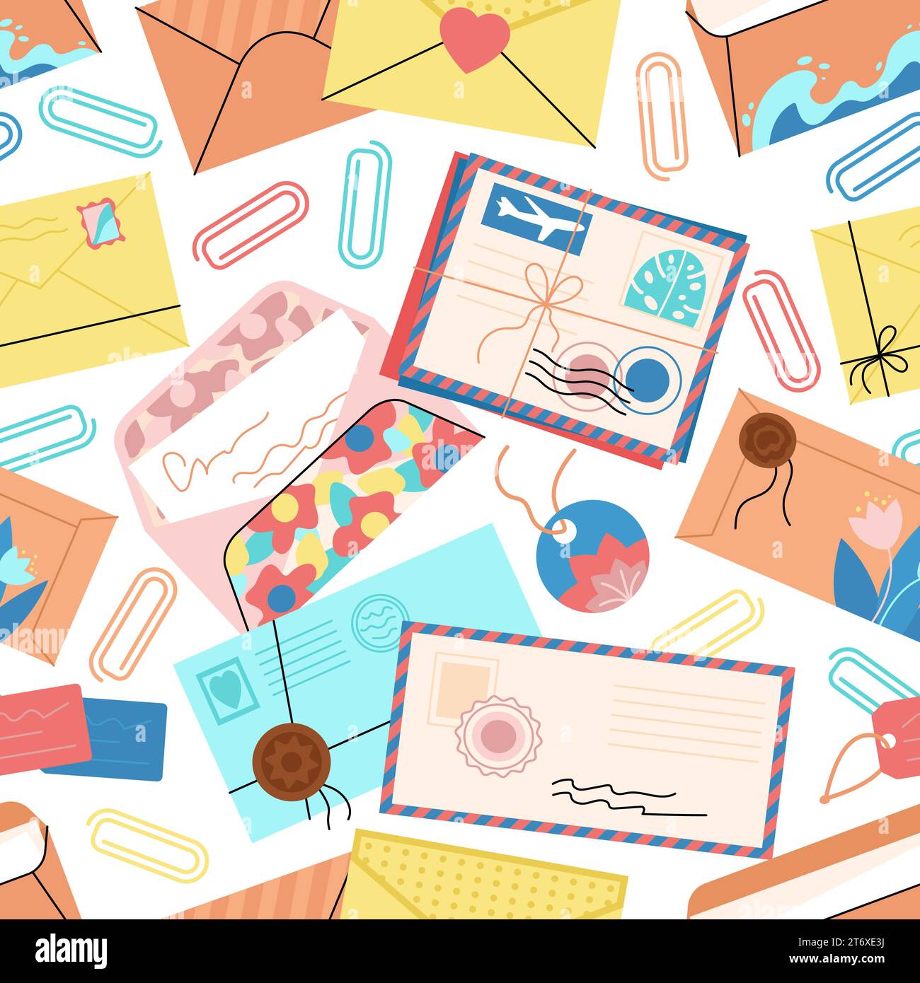 Envelopes seamless pattern. Opened and closed envelope with paper and ...