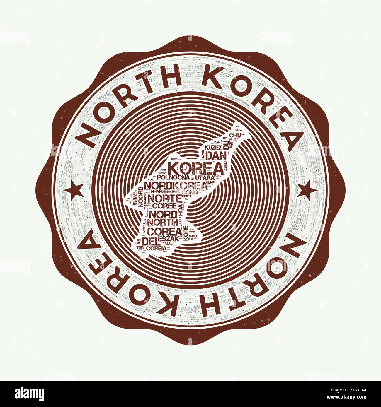 North Korea seal. Country round logo with shape of North Korea and ...