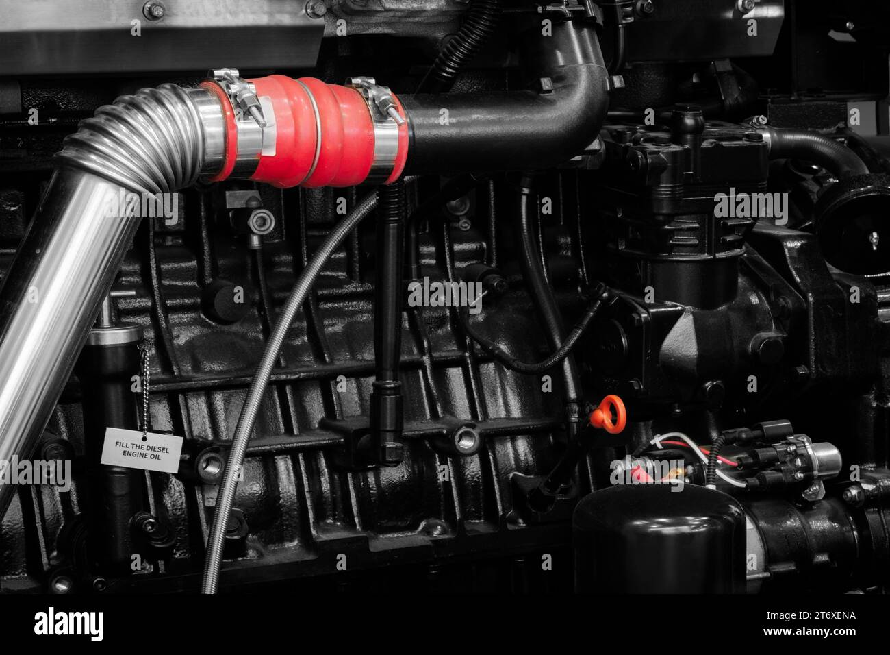 diesel engine. Fragment of a diesel motor close-up. Engine details ...