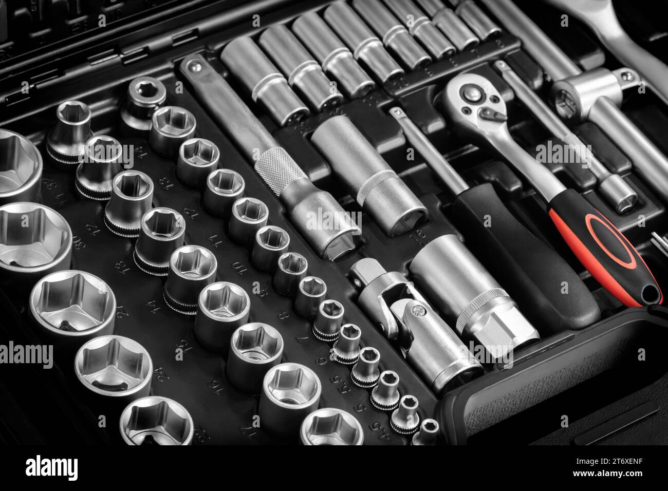 mechanics tool kit in black box, close-up of mechanics tool kit Stock ...