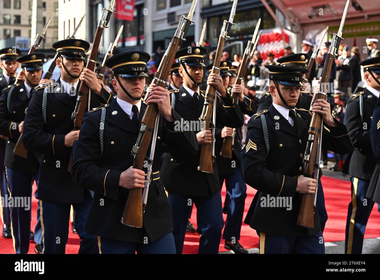 The US Marine Corp Silent Drill Platoon marches in the 104th annual New ...