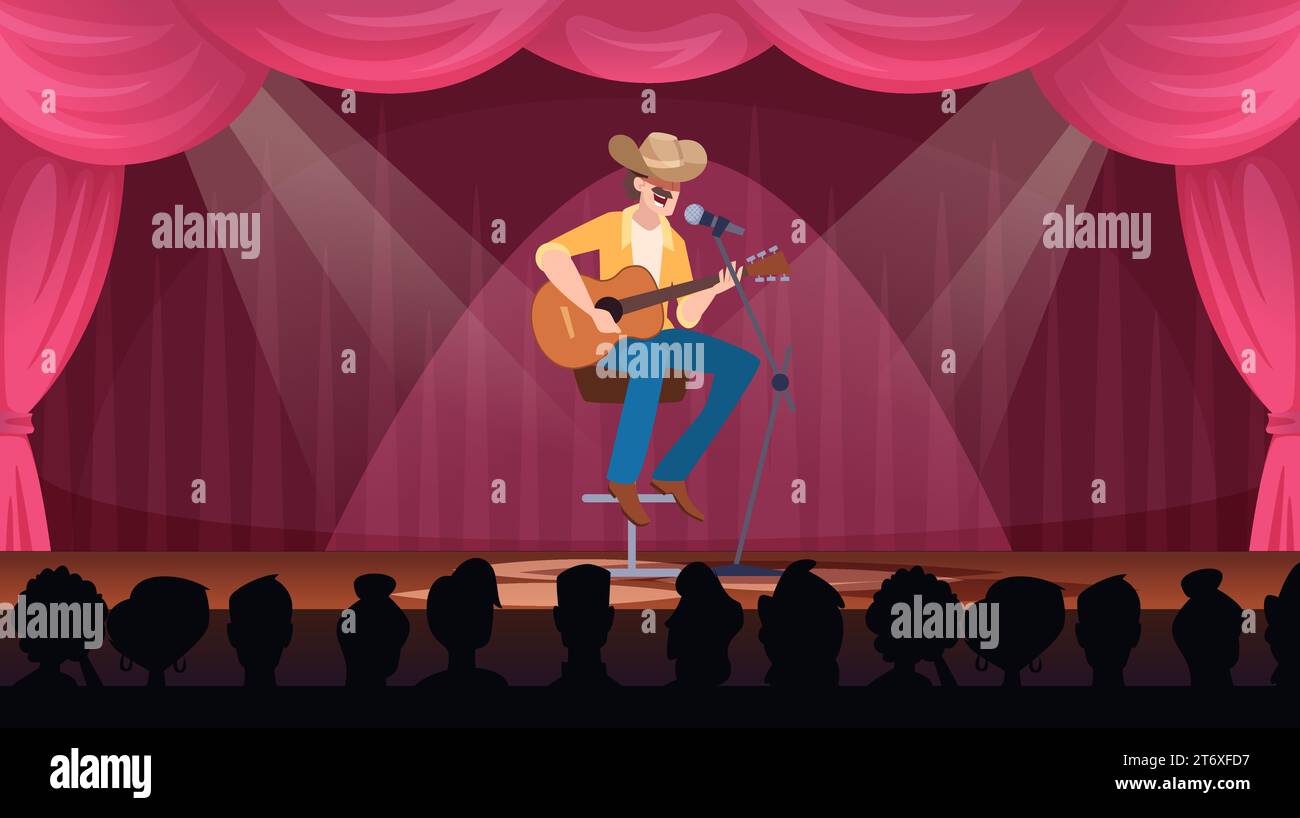 Singer performance. Active character singing on concert stage exact ...