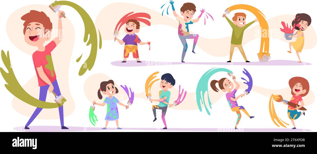 Kids painters. Liquid drops of different paint colors kids coloring ...