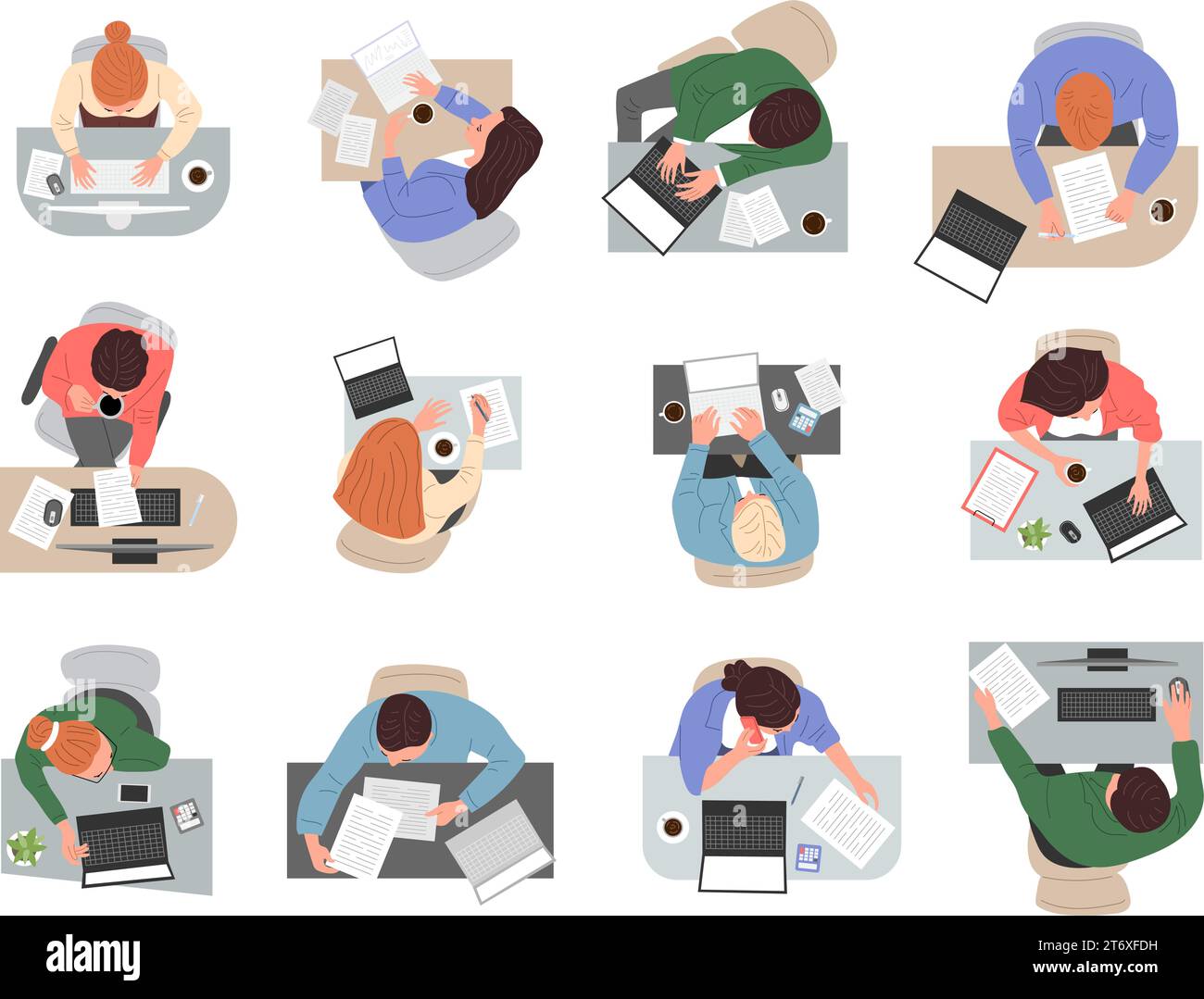 Managers top view. Business people in action poses sitting recent ...