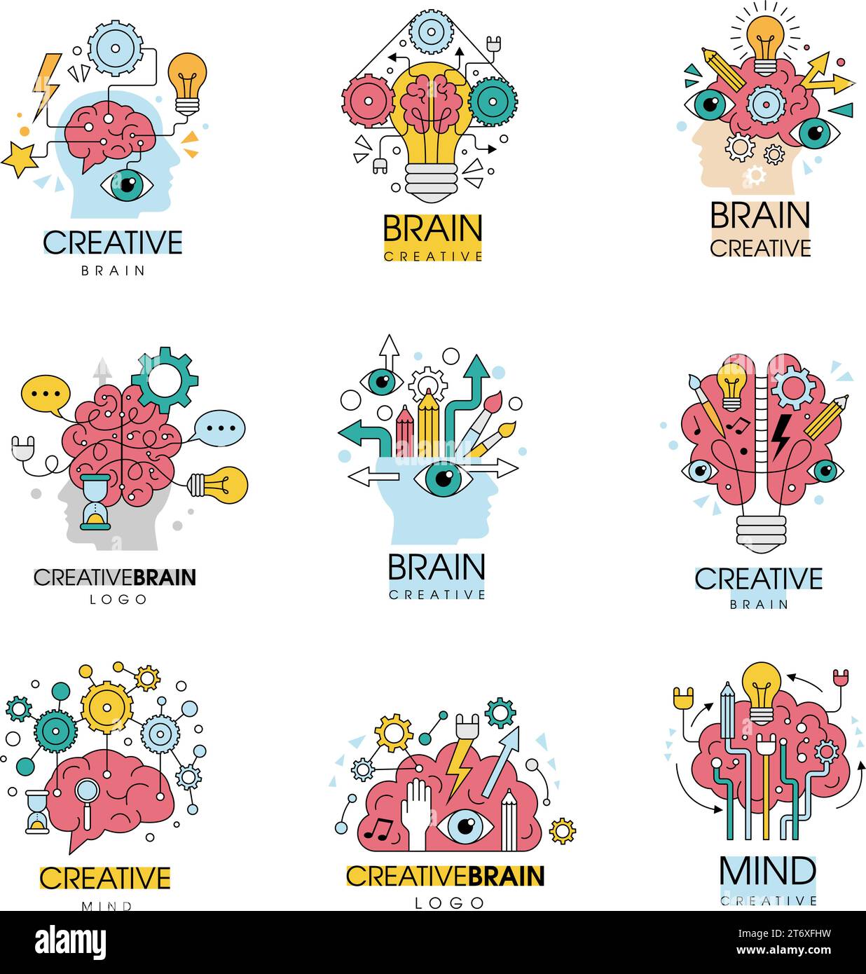 Creative brain. Logo or badges design with pictures of brains recent ...