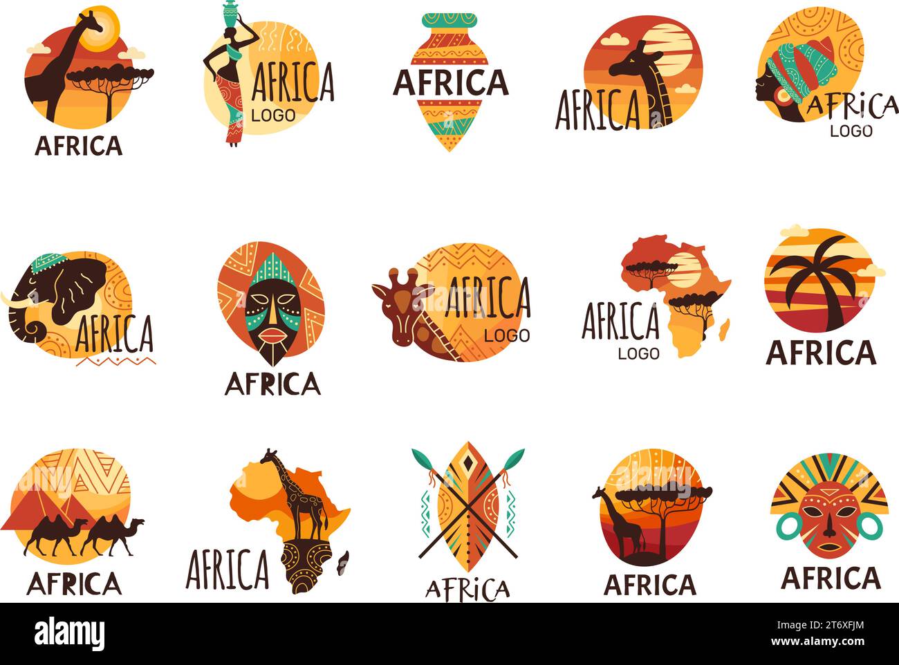 Africa logo. Adventure labels with africa stylized landmark ...