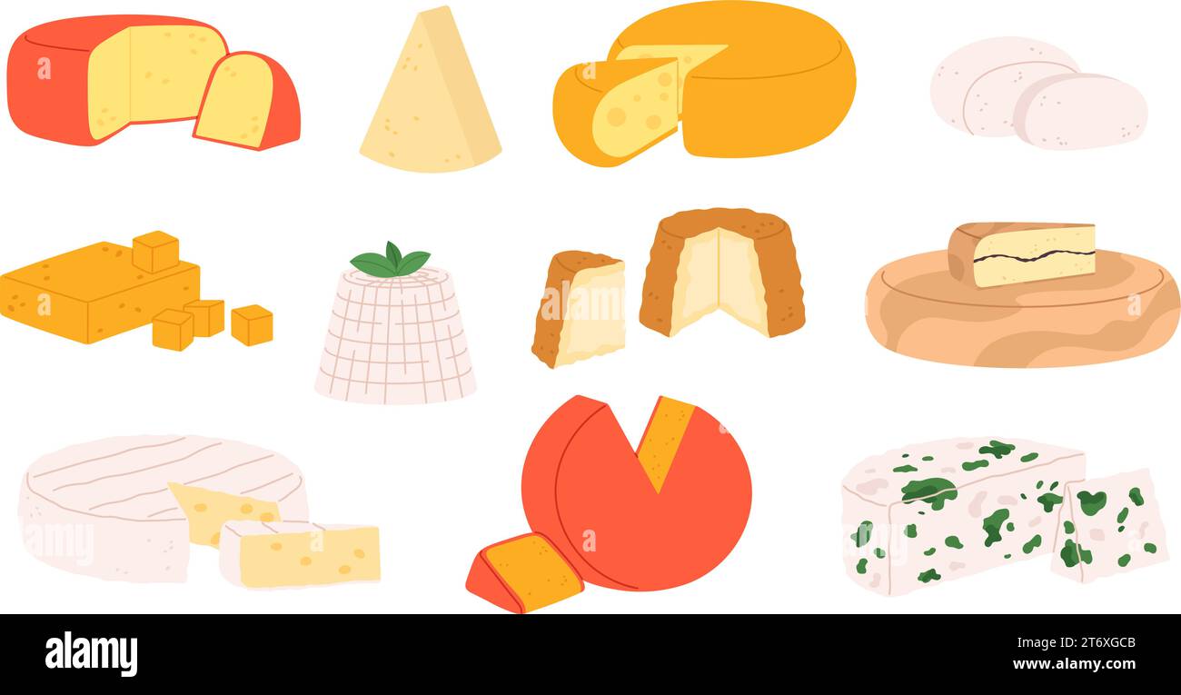 Flat cheese set. Various dairy products, fresh cheese plate for wine ...