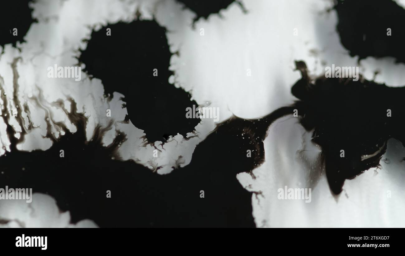 Ink splatter paint water mix black white particles Stock Photo - Alamy