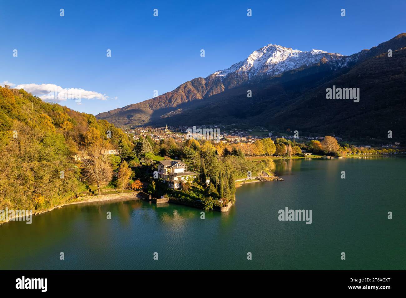 Aerial view of autumn lake panorama, Fall in Lake Como, Lombardy, Italy ...