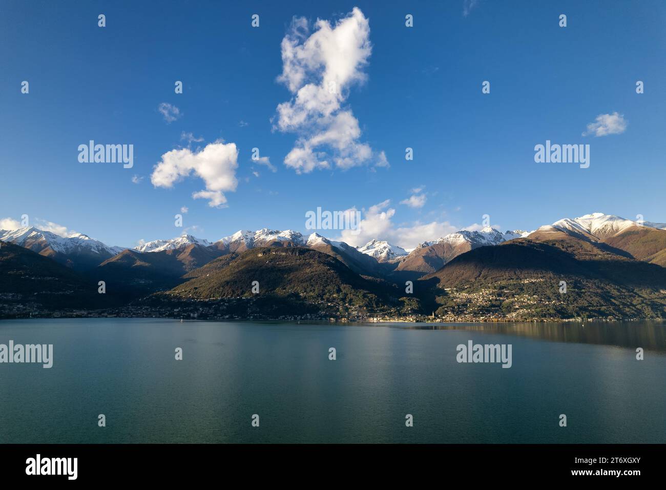 Aerial view of autumn lake panorama, Fall in Lake Como, Lombardy, Italy ...
