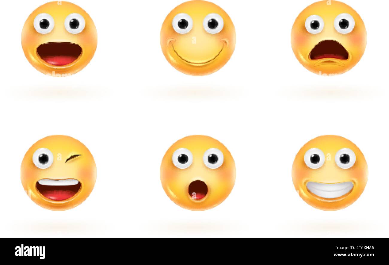 Render emoji faces. 3d smile expressions, isolated smiling emoticon ...