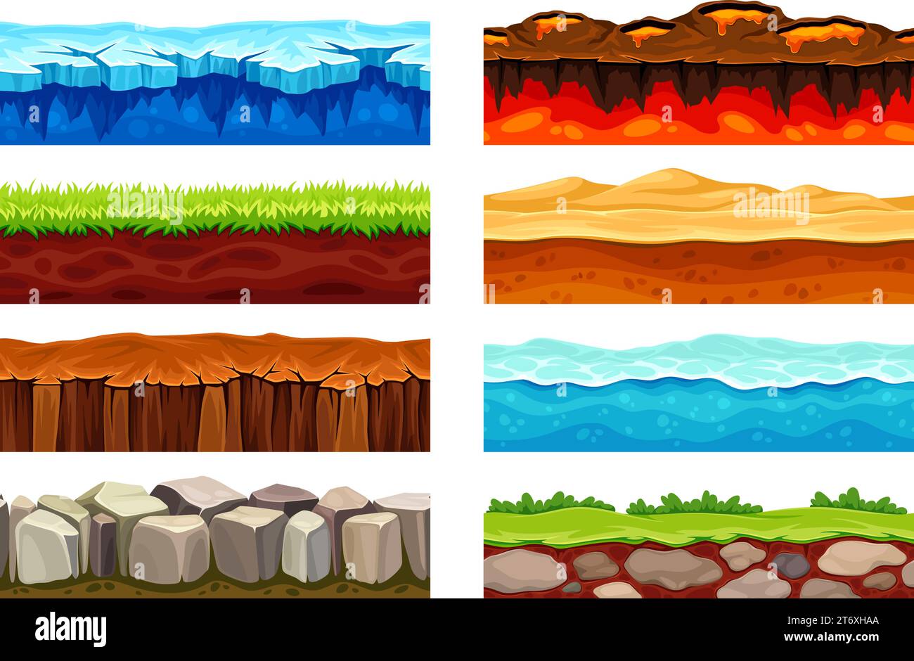 Cartoon ground layers. Game level surface seamless pattern, floor road ...