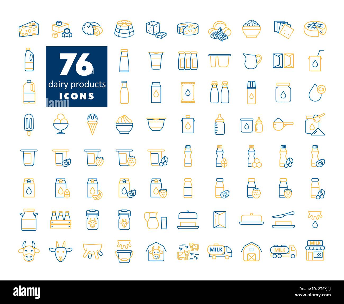 Milk, dairy products vector icon set. Graph symbol for cooking web site ...