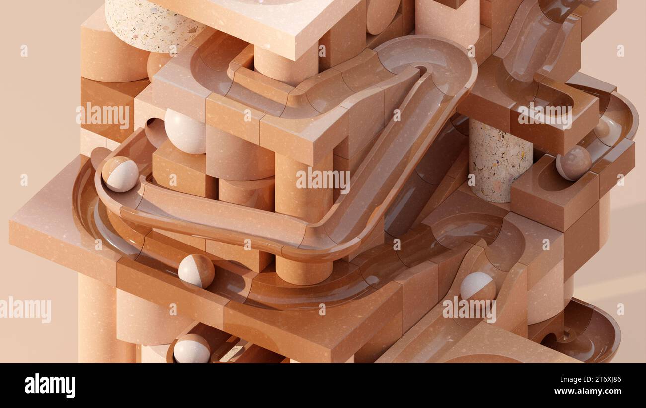 Colorful marble run machine on plain background. Rolling ball toys with ...