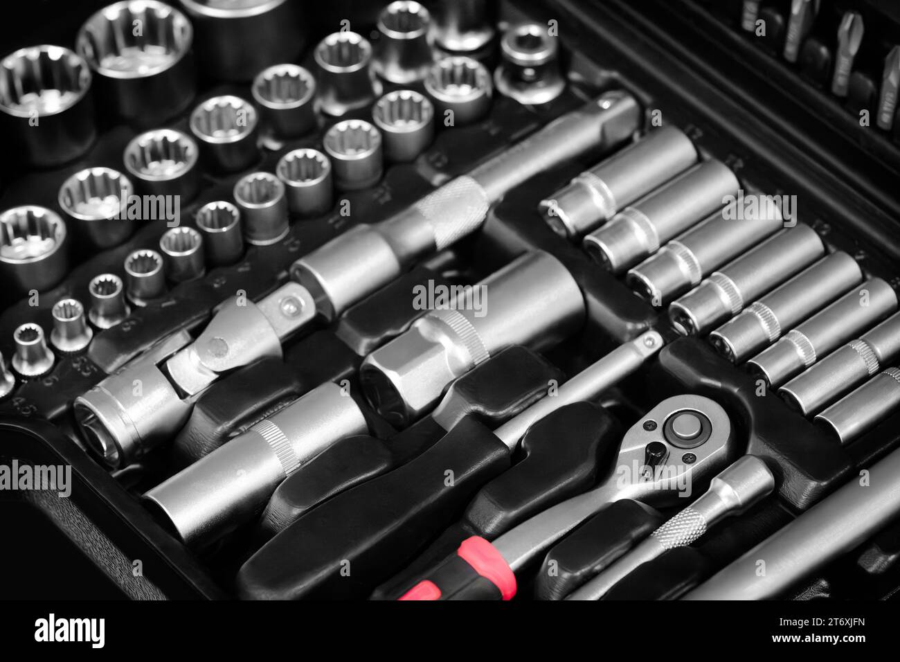 mechanics tool kit in black box, close-up of mechanics tool kit Stock ...