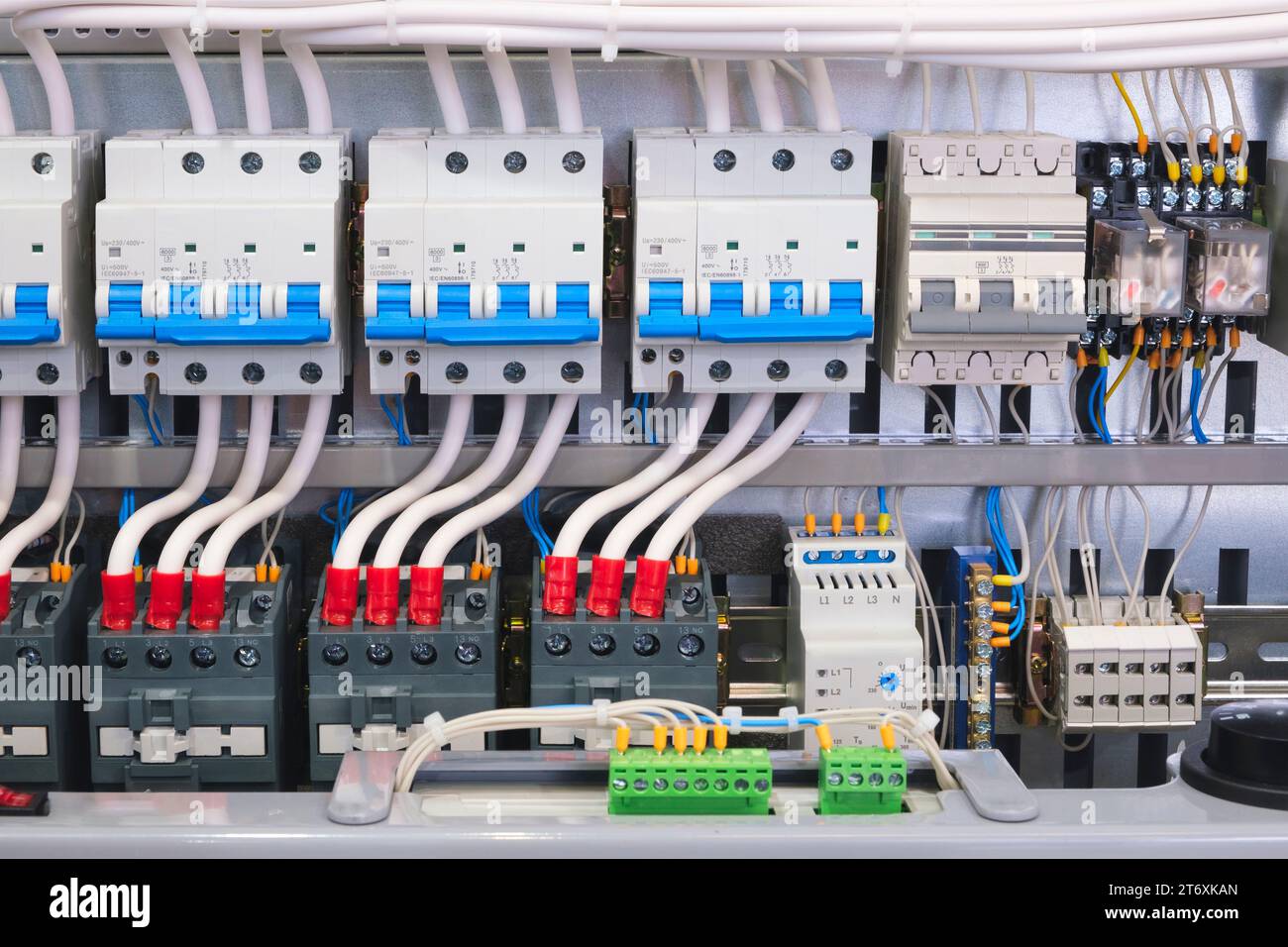 Voltage switchboard with circuit breakers. Electrical concept ...