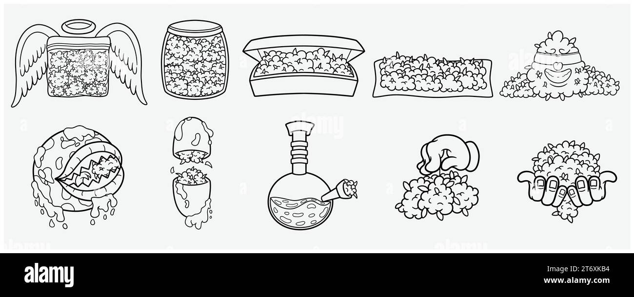 Set of Weedbud With Line Only. Weed Design For Logo, Label, Shop, Store ...