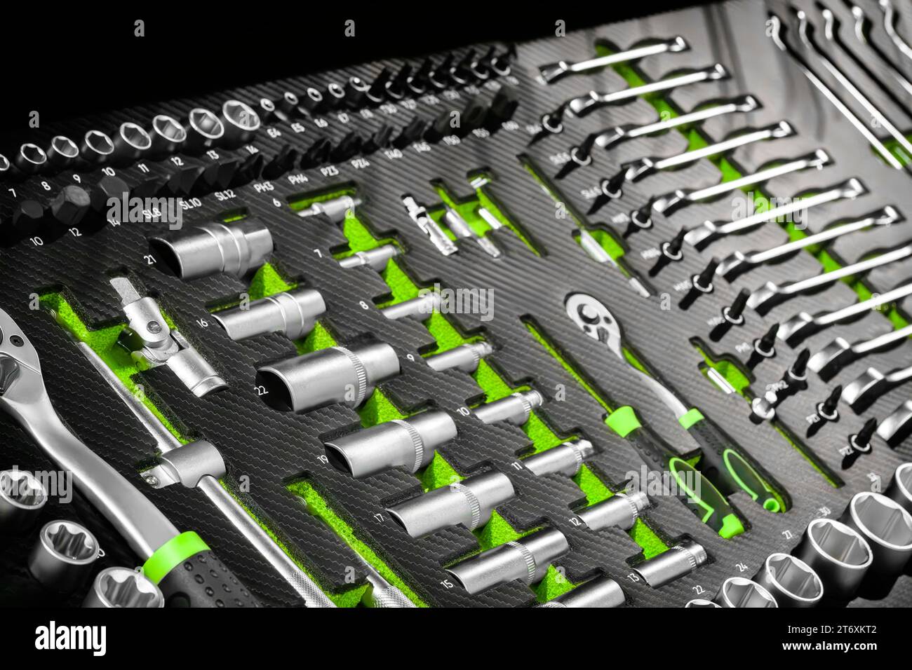 mechanics tool kit in black box, close-up of mechanics tool kit Stock ...