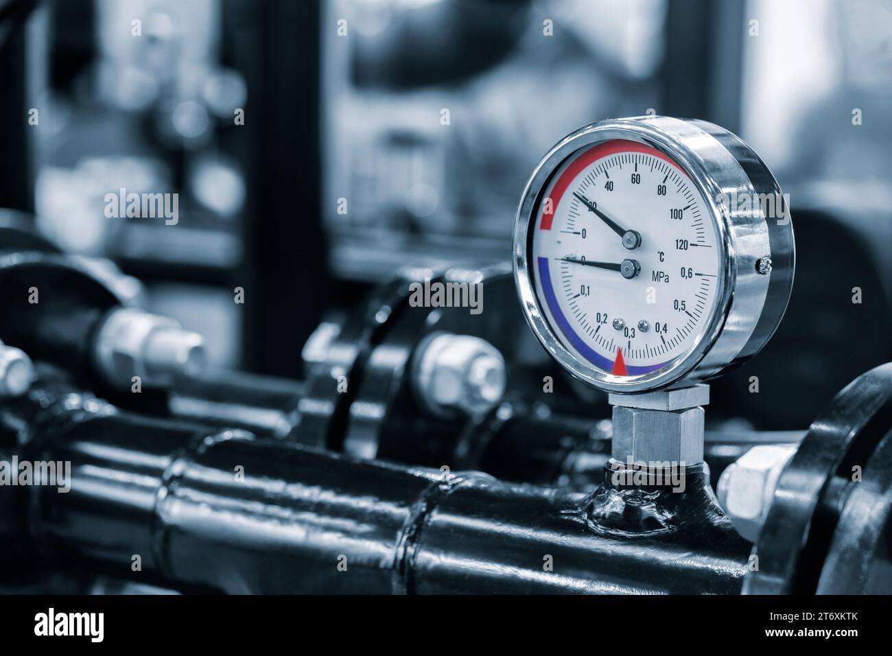 Industrial concept. equipment of the boiler-house, - valves, tubes ...