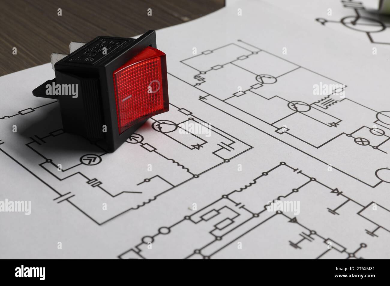 Wiring diagrams and electric switch on table, closeup Stock Photo - Alamy