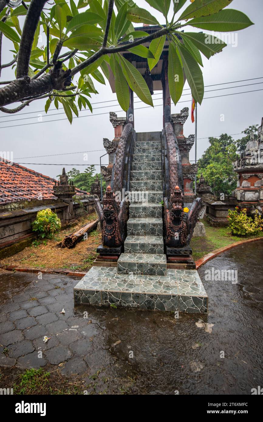 A Buddhist temple in the evening in the rain. The Brahmavihara-Arama ...
