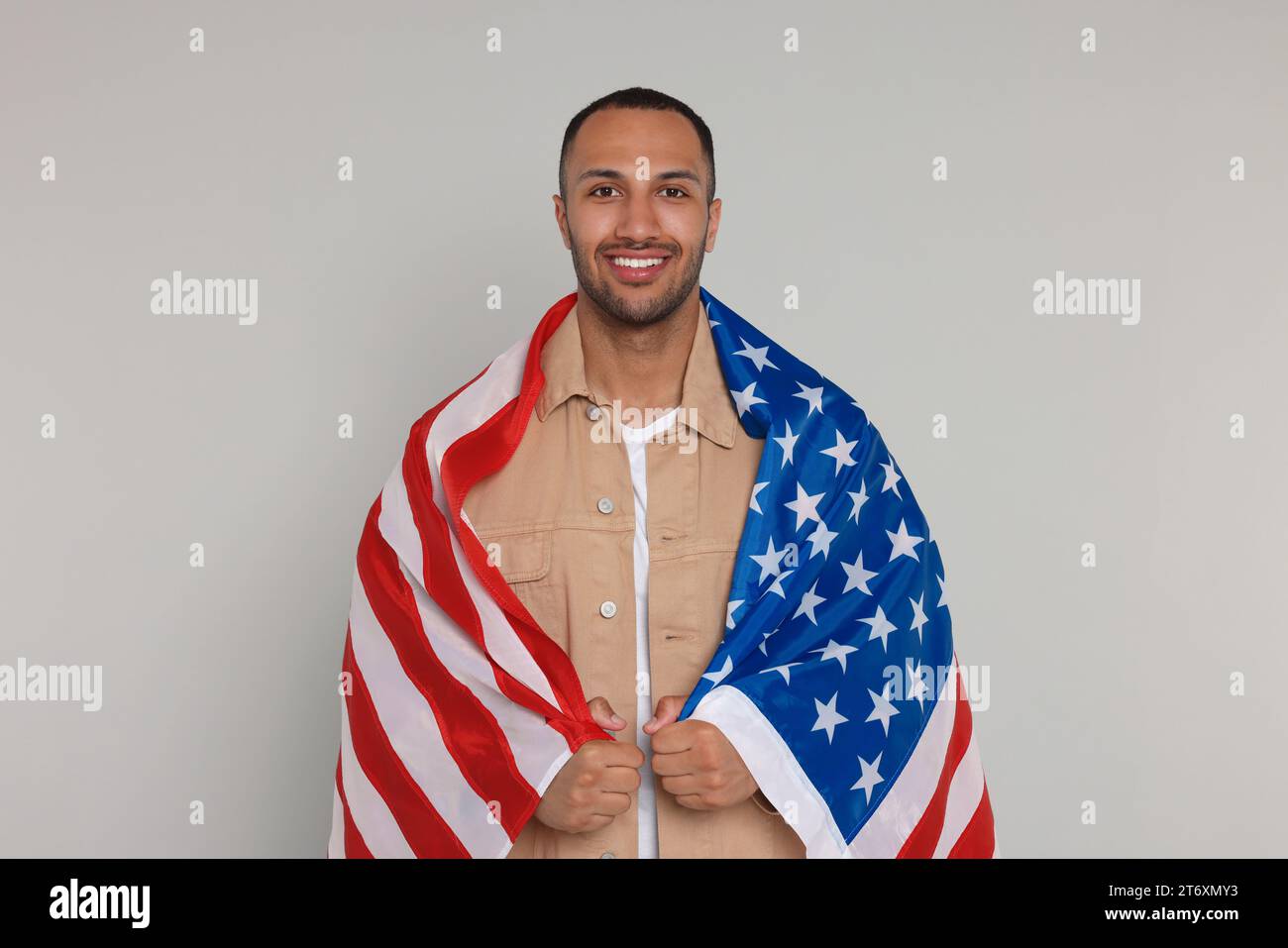 4th of July - Independence Day of USA. Happy man with American flag on ...