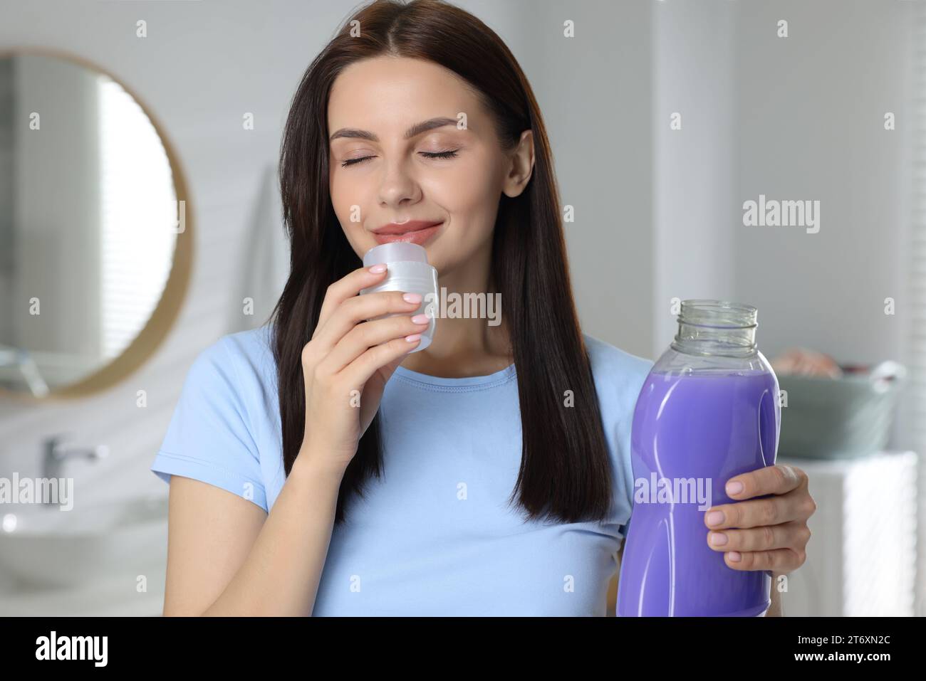 Female smelling fabric hi-res stock photography and images - Alamy