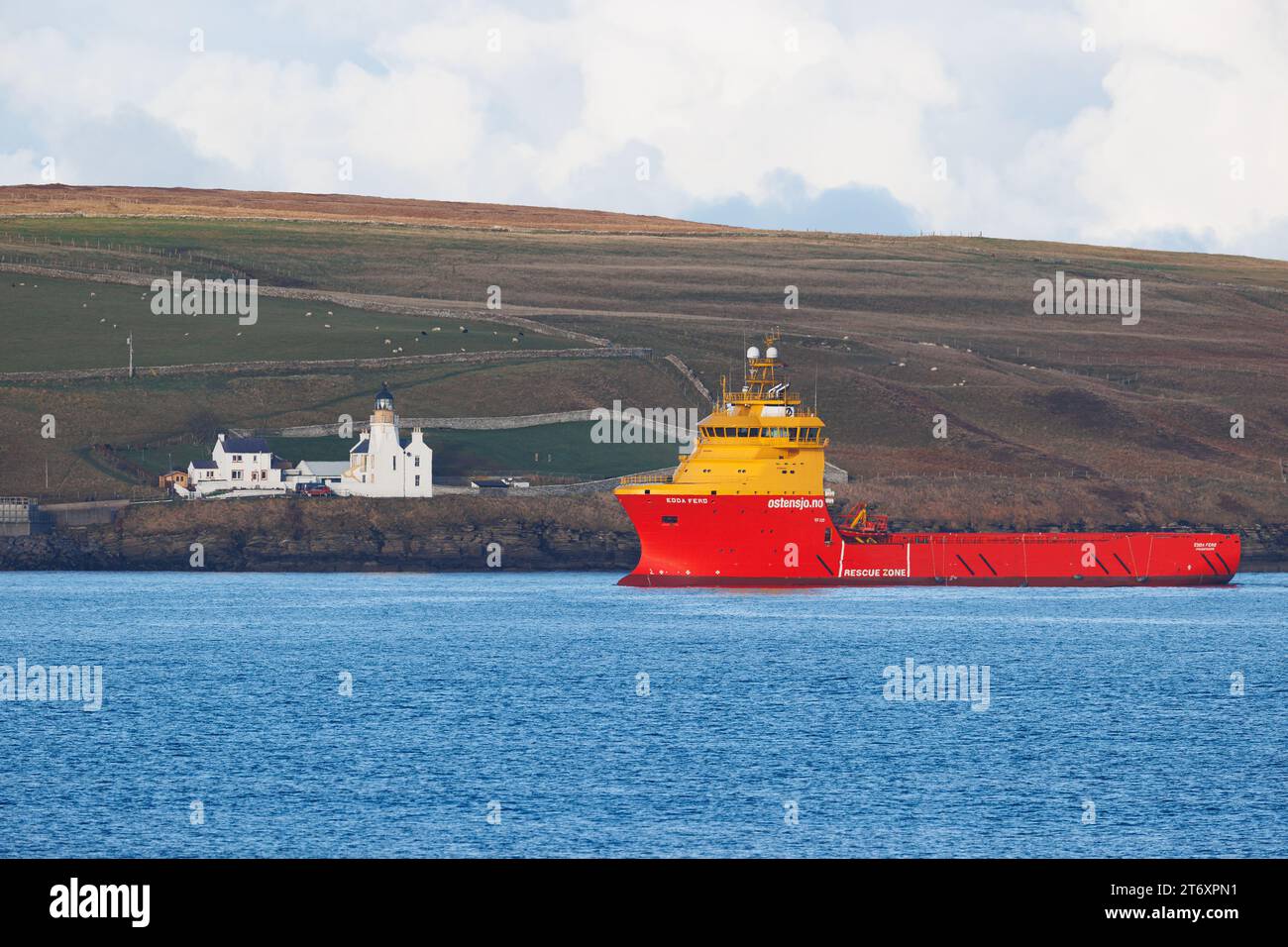 Nov 12, 2023. Thurso, Scotland. The Norwegian Østensjø Rederi platform ...