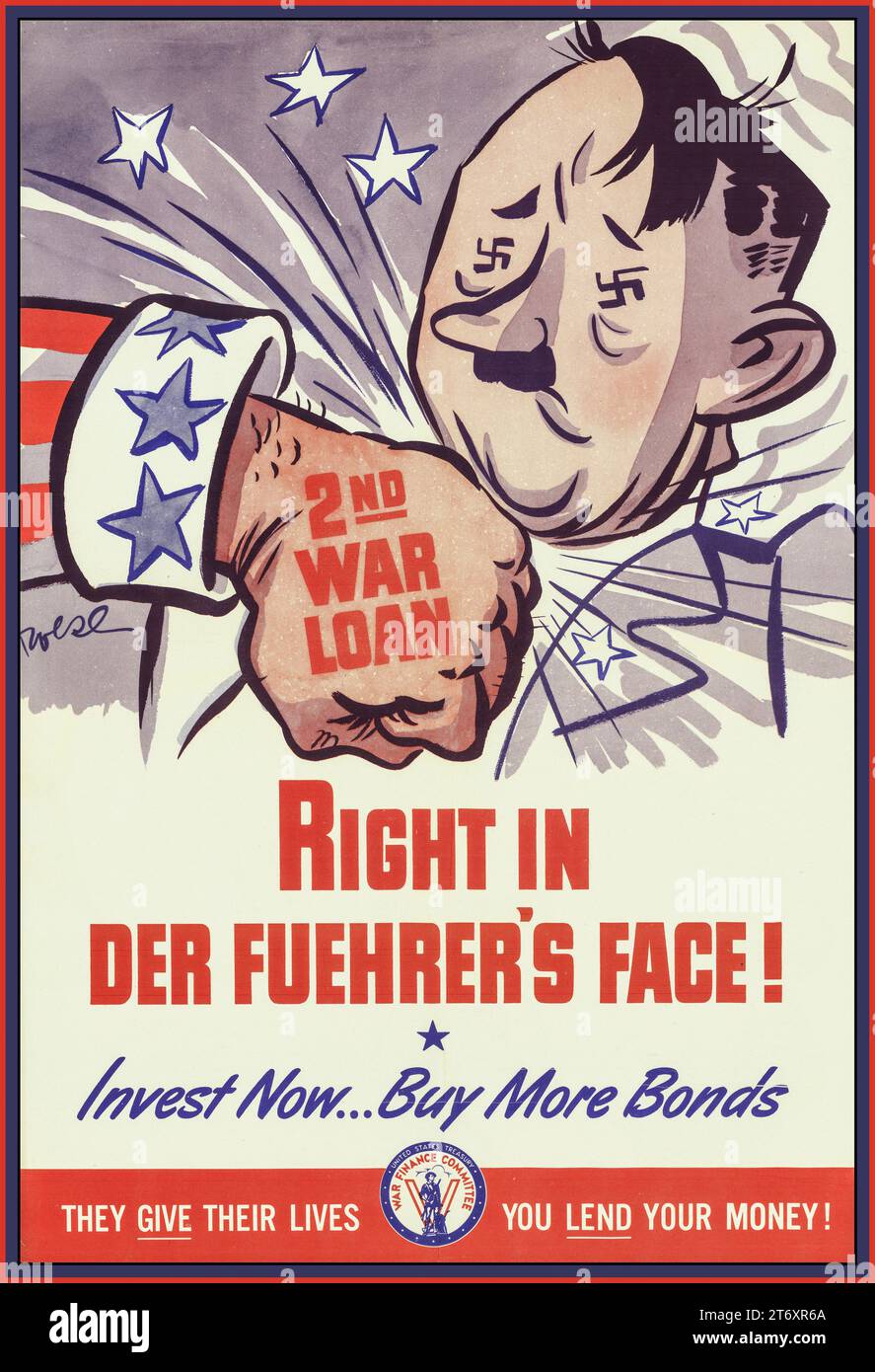 Vintage American WW2 1940s Propaganda {poster Appeal 'Right in der Fuehrer's Face') 2nd War Loan ...