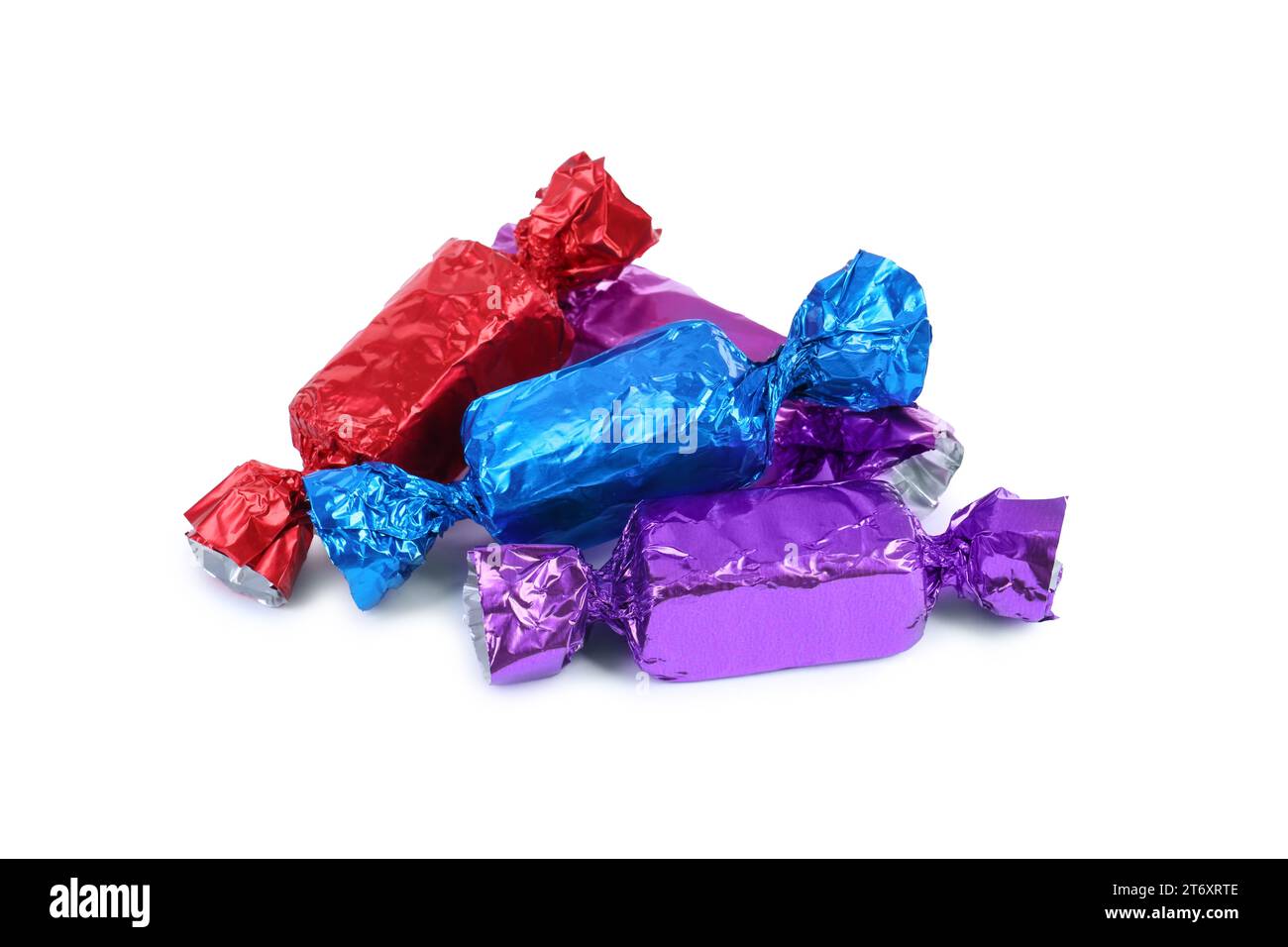 Tasty candies in colorful wrappers isolated on white Stock Photo - Alamy