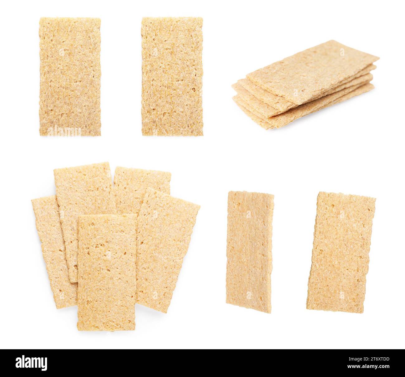 Tasty crunchy crispbreads on white background, collection Stock Photo ...