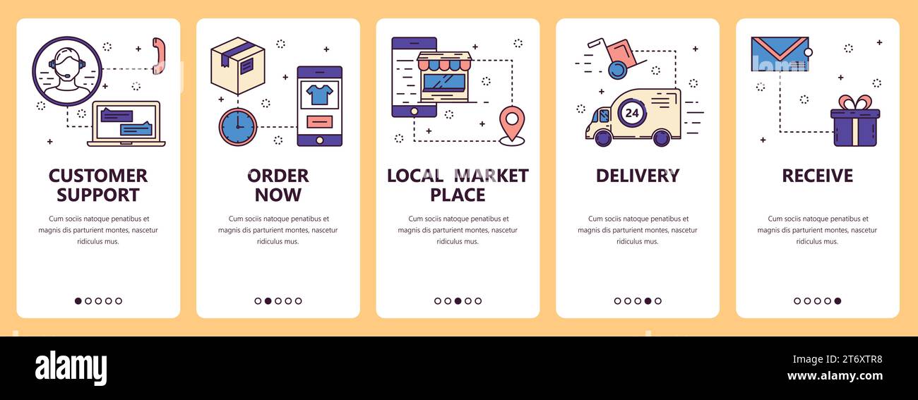 Vector set of vertical banners with Customer support, Order now, Local ...