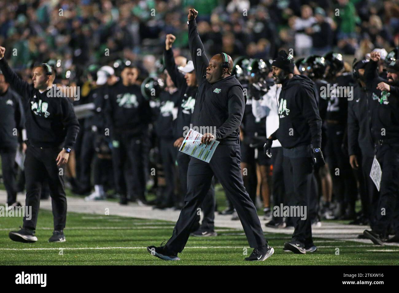 Marshall coach Charles Huff reacts during the first half of an NCAA ...