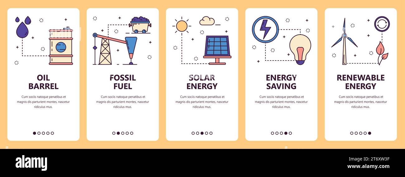 Vector set of vertical banners with Oil barrel, Fossil fuel, Solar ...