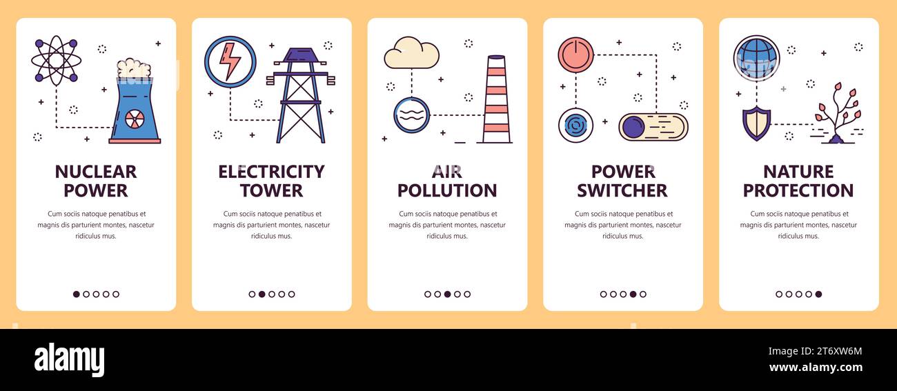 Vector set of vertical banners with Nuclear power, Electricity tower ...